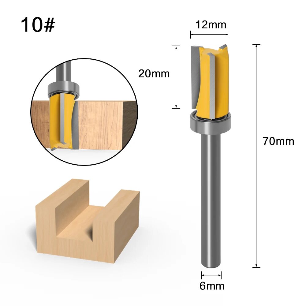1 шт, 6 мм, шаблон хвостовика, отделочная петля, долбежная фреза, прямая концевая фреза, триммер, чистящая накладка заподлицо, шиповый резак для деревообработки NO10