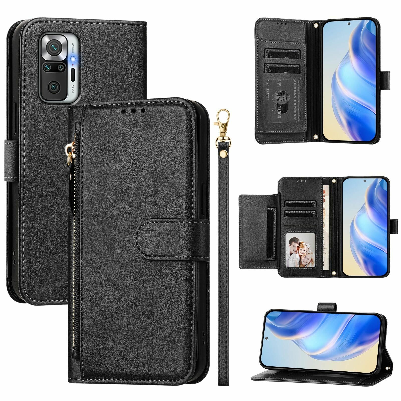 Кожаный книжка чехол в виде бумажника для Xiaomi Redmi Note 10 Pro 4G/Redmi note 10 pro max (Редми Ноте 10Про 4G) с застежкой-молнией, коротким шнуром, Складной слот для карт и отделением для кошелька