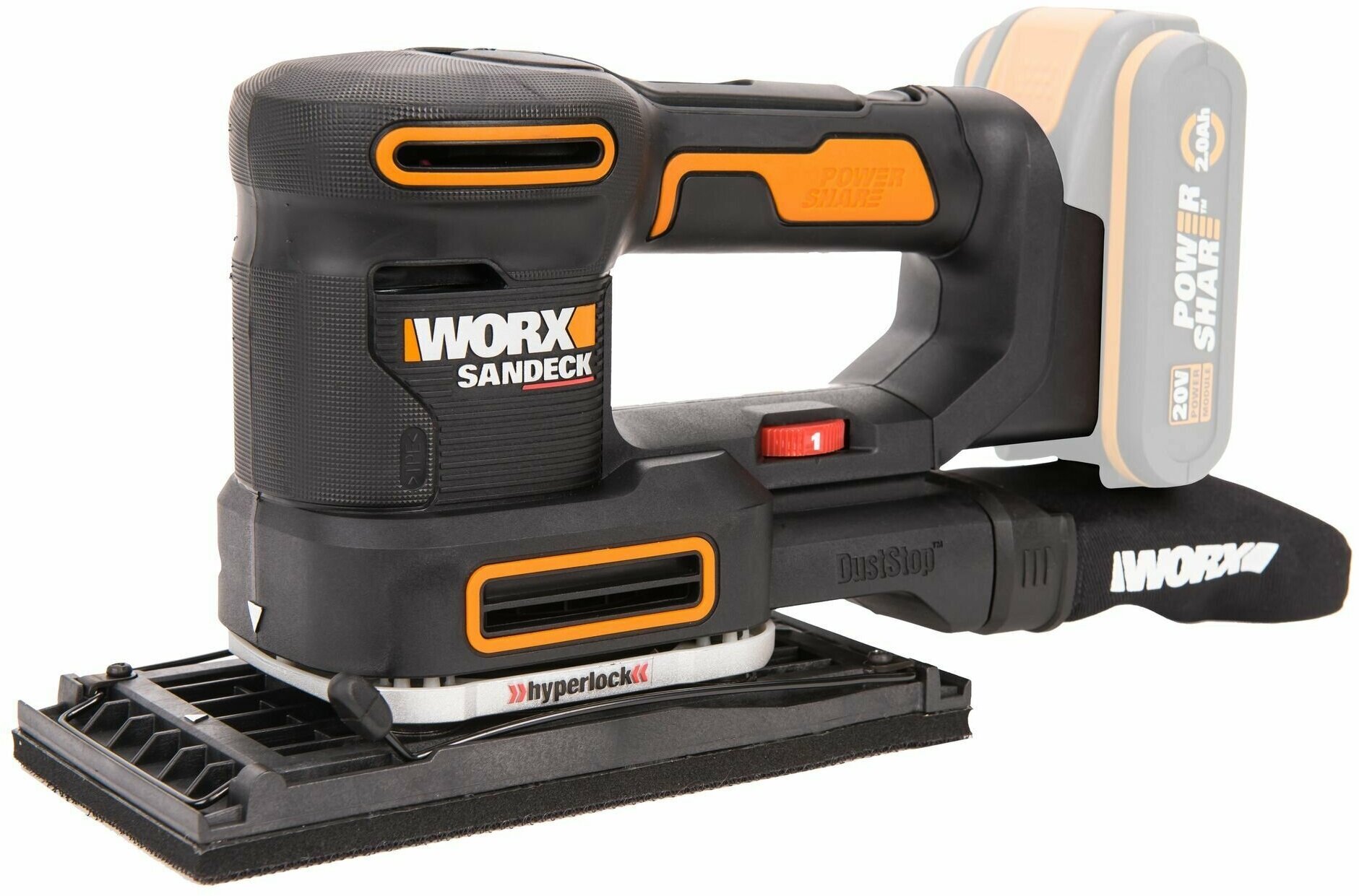 Аккумуляторная виброшлифмашина Worx WX820.9, 20В, без АКБ и ЗУ