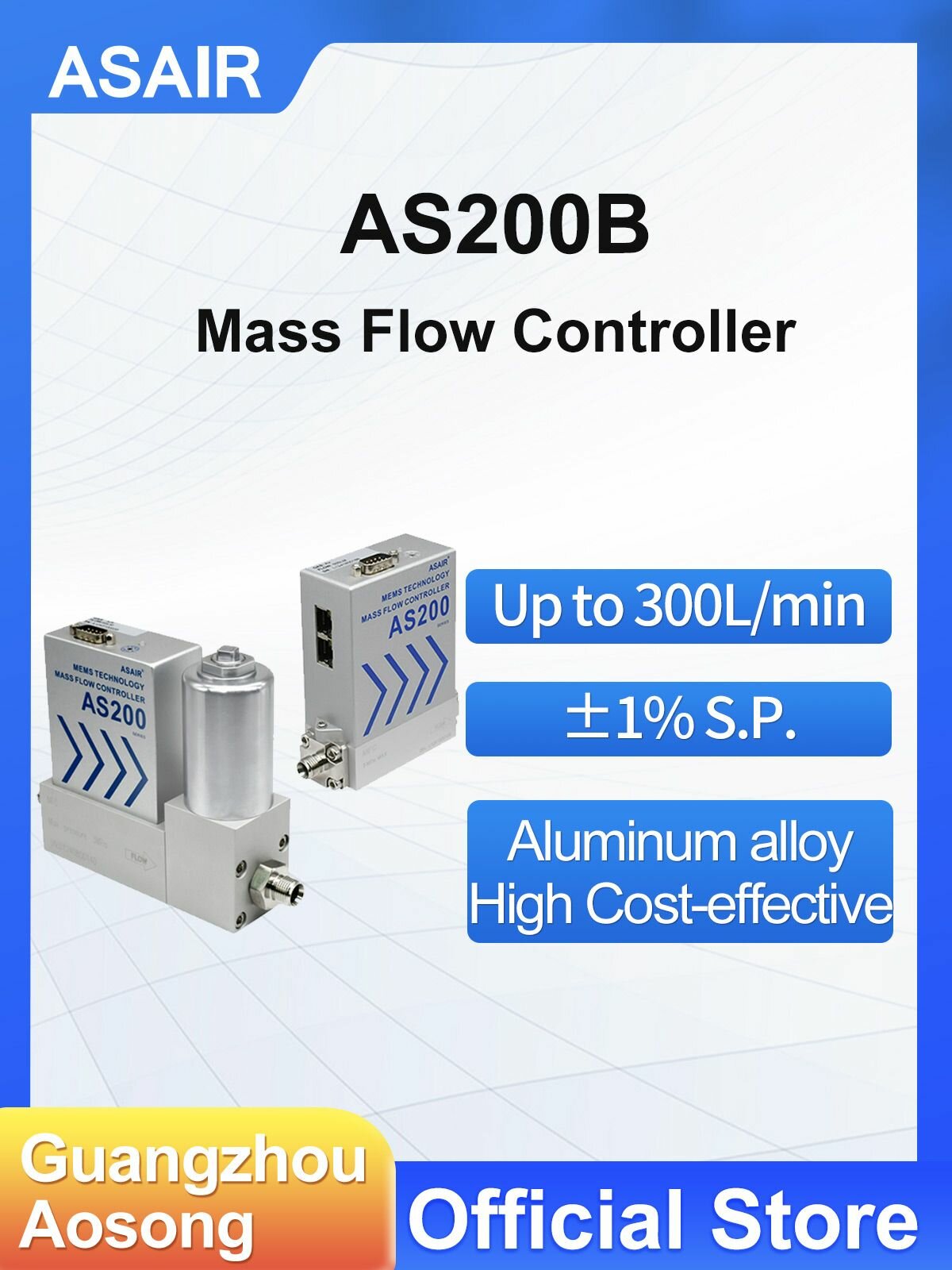 Регулятор расхода газа ASAIR AS200B аргон выделенного типа Материал: алюминиевый сплав Диапазон 0.1-10 л/мин Точность 1% полной шкалы Входной и выходной сигнал 1-5 В Спецификация интерфейса 1/4