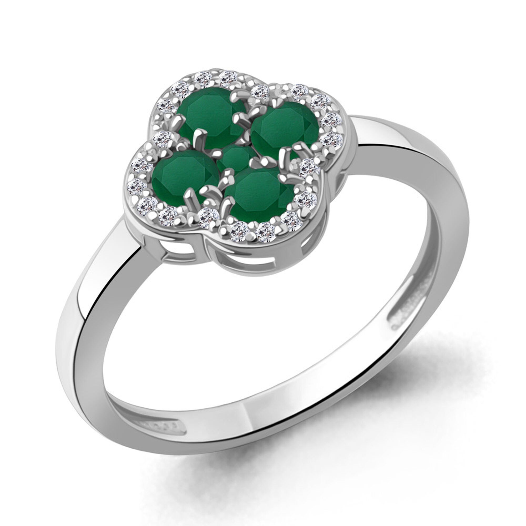 Кольцо, серебро, 925 проба, родирование, агат, фианит