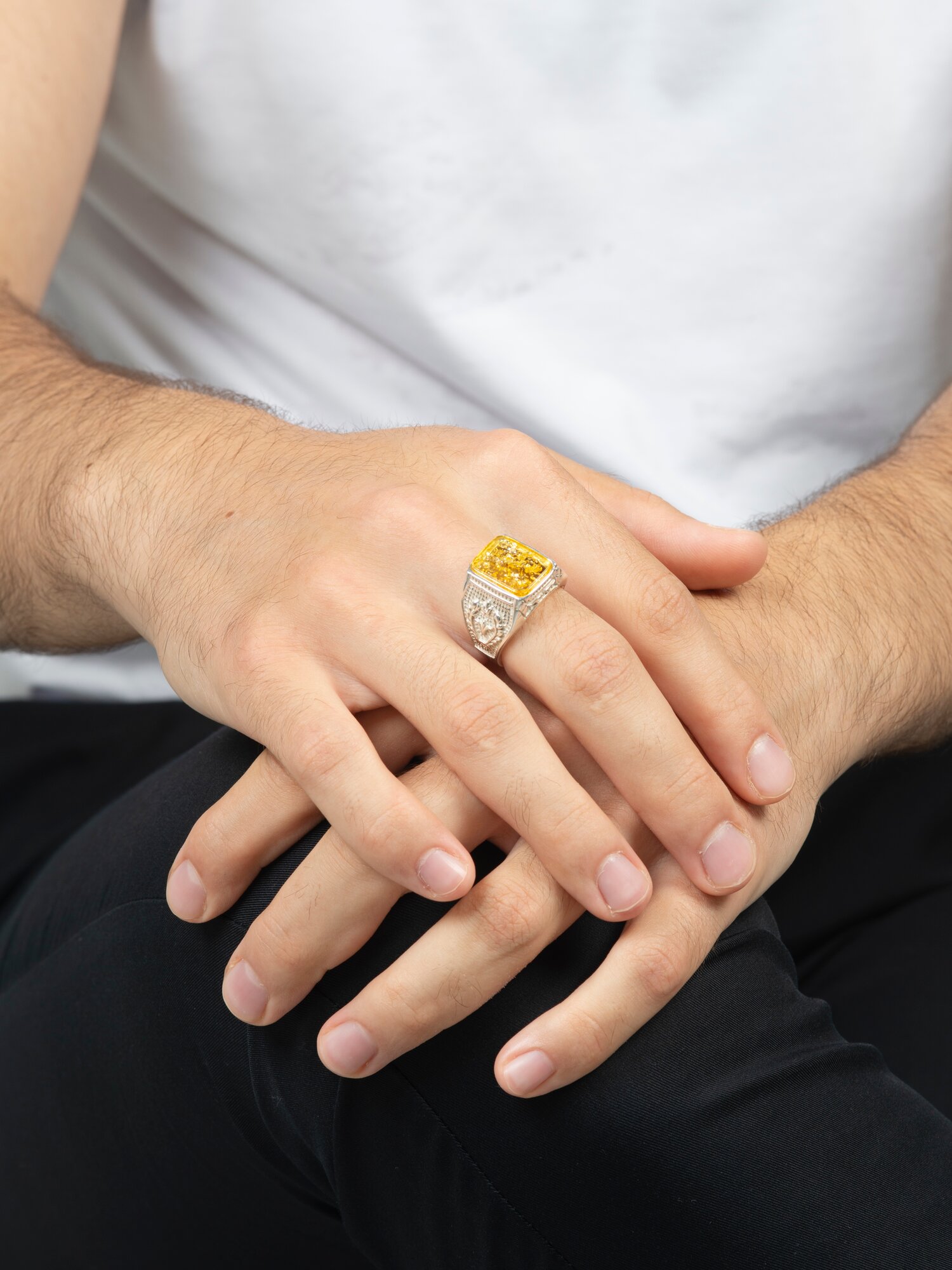 Печатка, серебро, 925 проба, янтарь