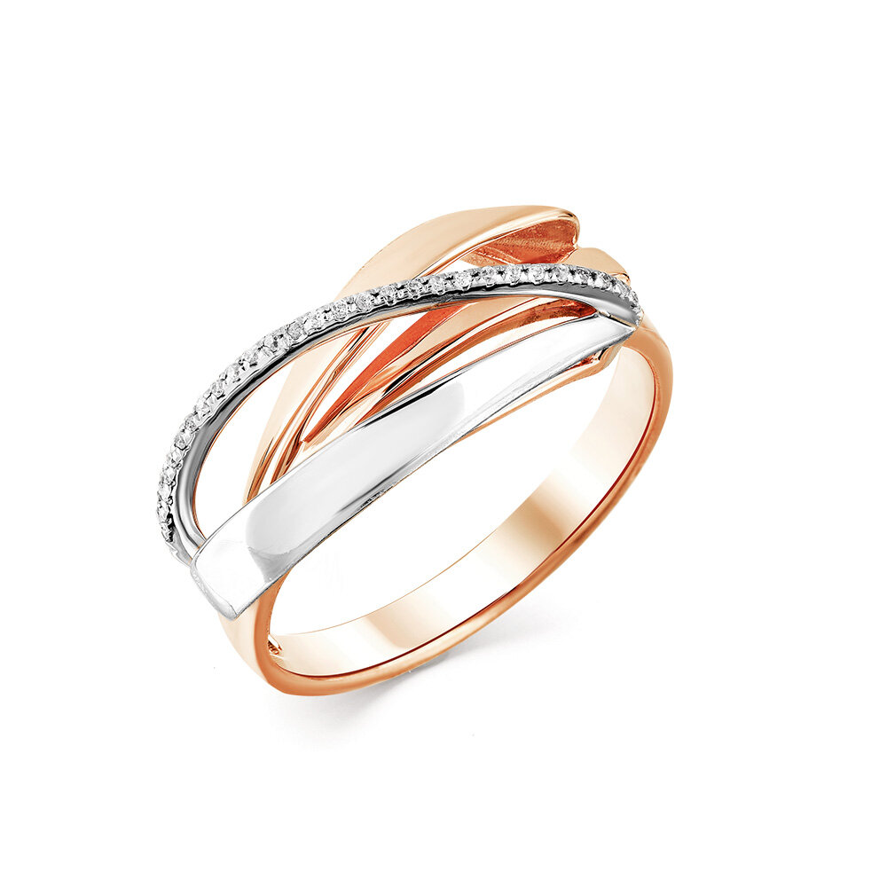 Кольцо, комбинированное золото, 585 проба, бриллиант