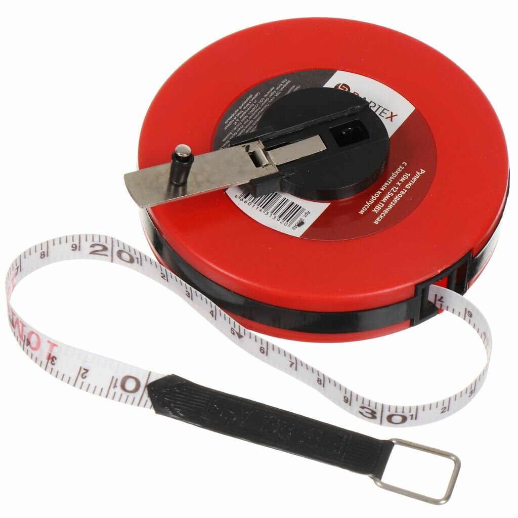 Рулетка геодезическая Bartex 10 м, лента ПВХ 12.5 мм, немагнитная, Китай