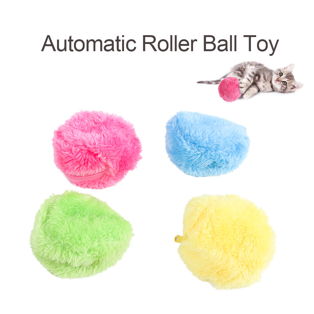 Pet Dog Cat Automatic Roller Ball Toy Plush Motion Activated Interactive with 4 Coral Velvet Covers