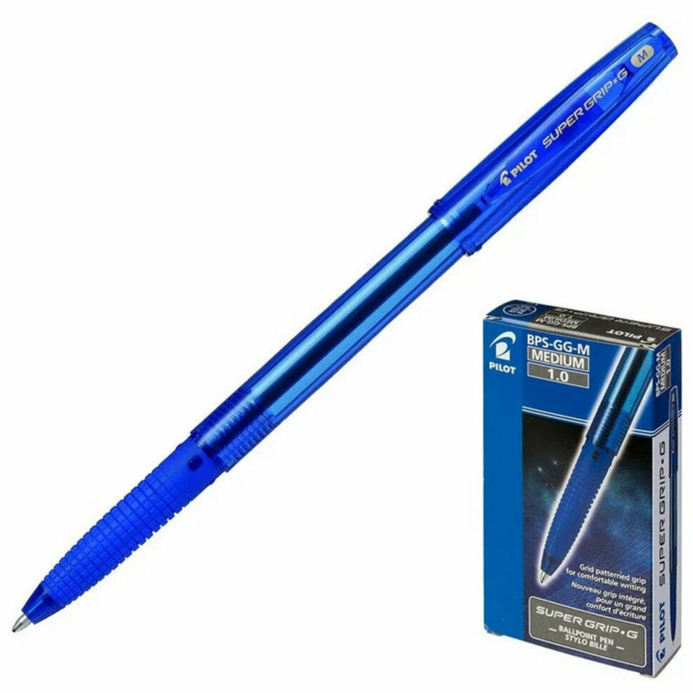 Ручка шариковая с грипом PILOT Super Grip G, синяя, узел 1 мм, линия 0,27 мм, BPS-GG-M L, 144710