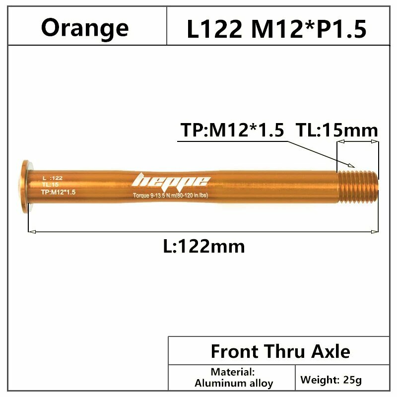 HEPPE сквозная ось для велосипеда оранжевая L122 M12x1.5 TL15
