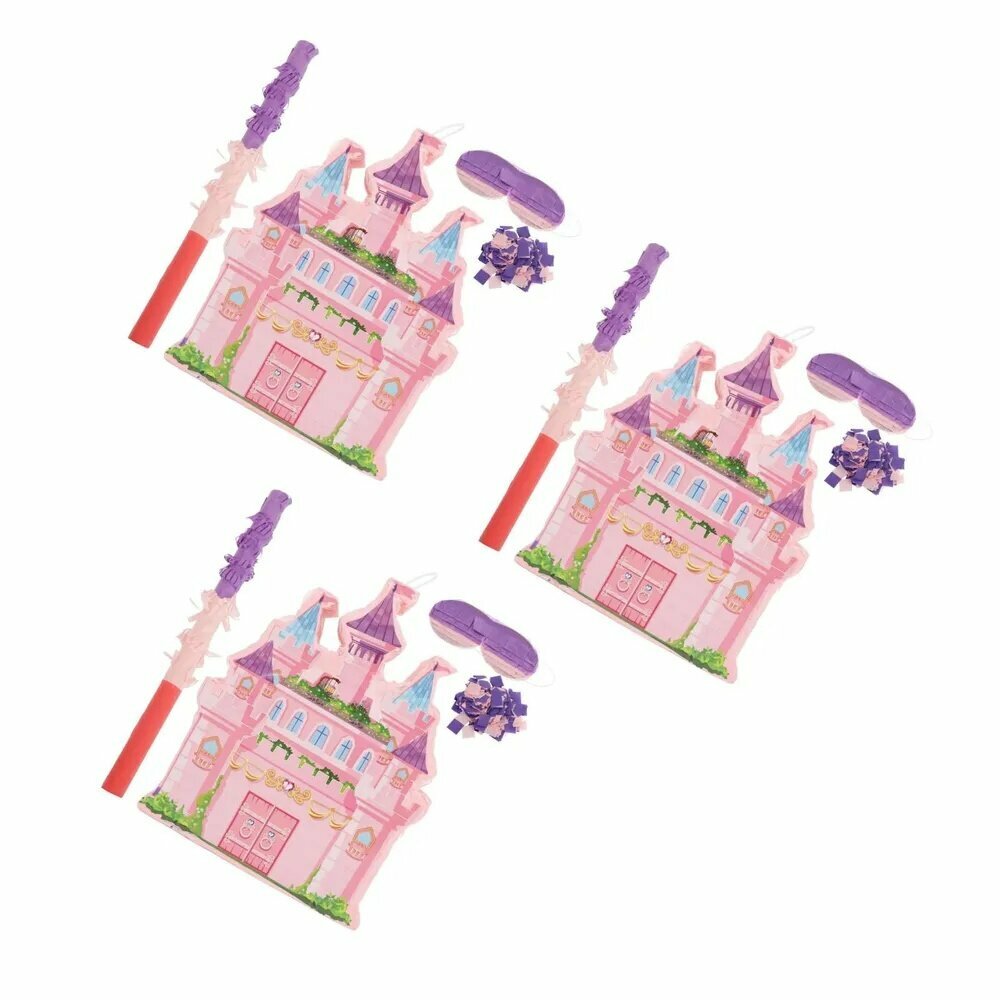 Подвесная бумажная пиньята замок принцессы для детского дня рождения, набор из 3 наб для праздника и игры с конфетами