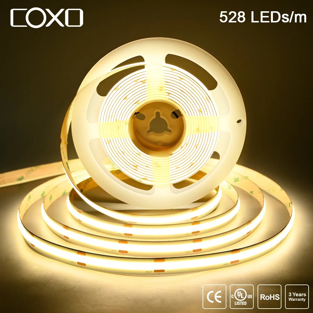 Гибкая светодиодная лента COB 3000K, 12V
