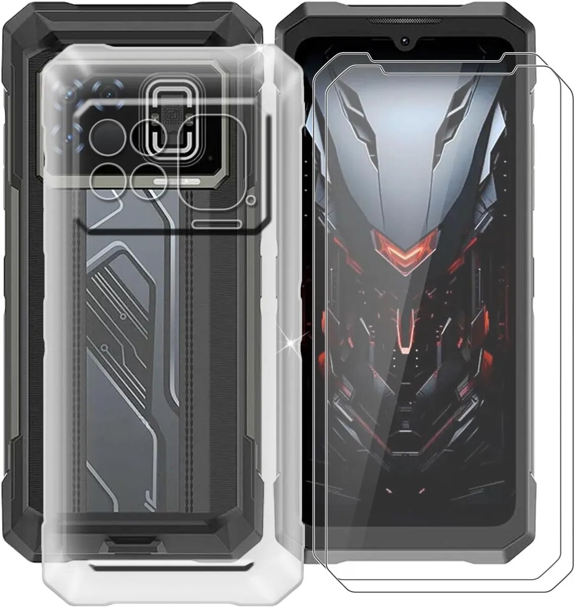 Чехол для Doogee Fire 6 Max + 2 x защитная пленка из закаленного стекла для экрана, антивибрационный и скользящий силиконовый бампер (6.72 дюйма)