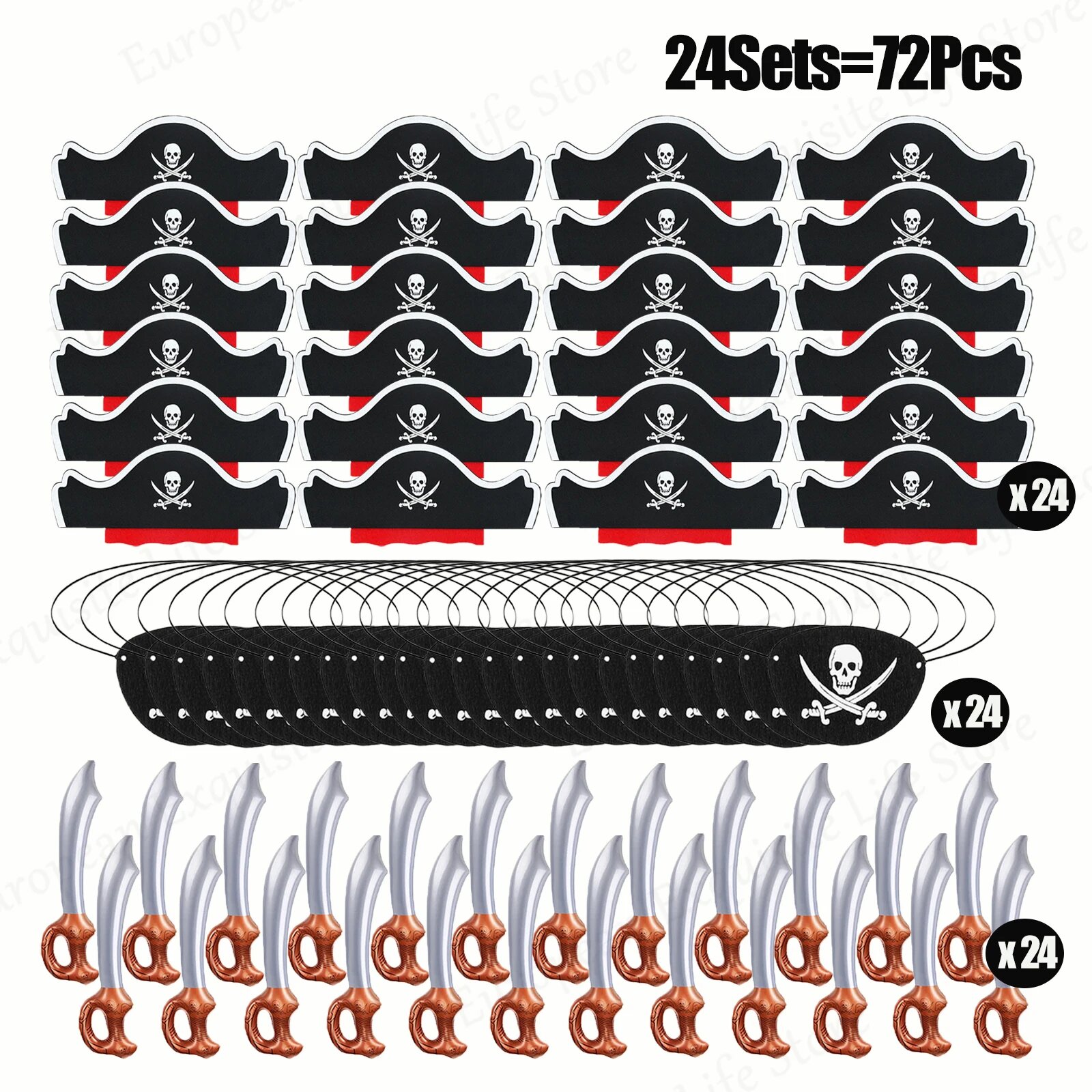 Пиратский набор для вечеринки XMSJ Черный, 24Sets
