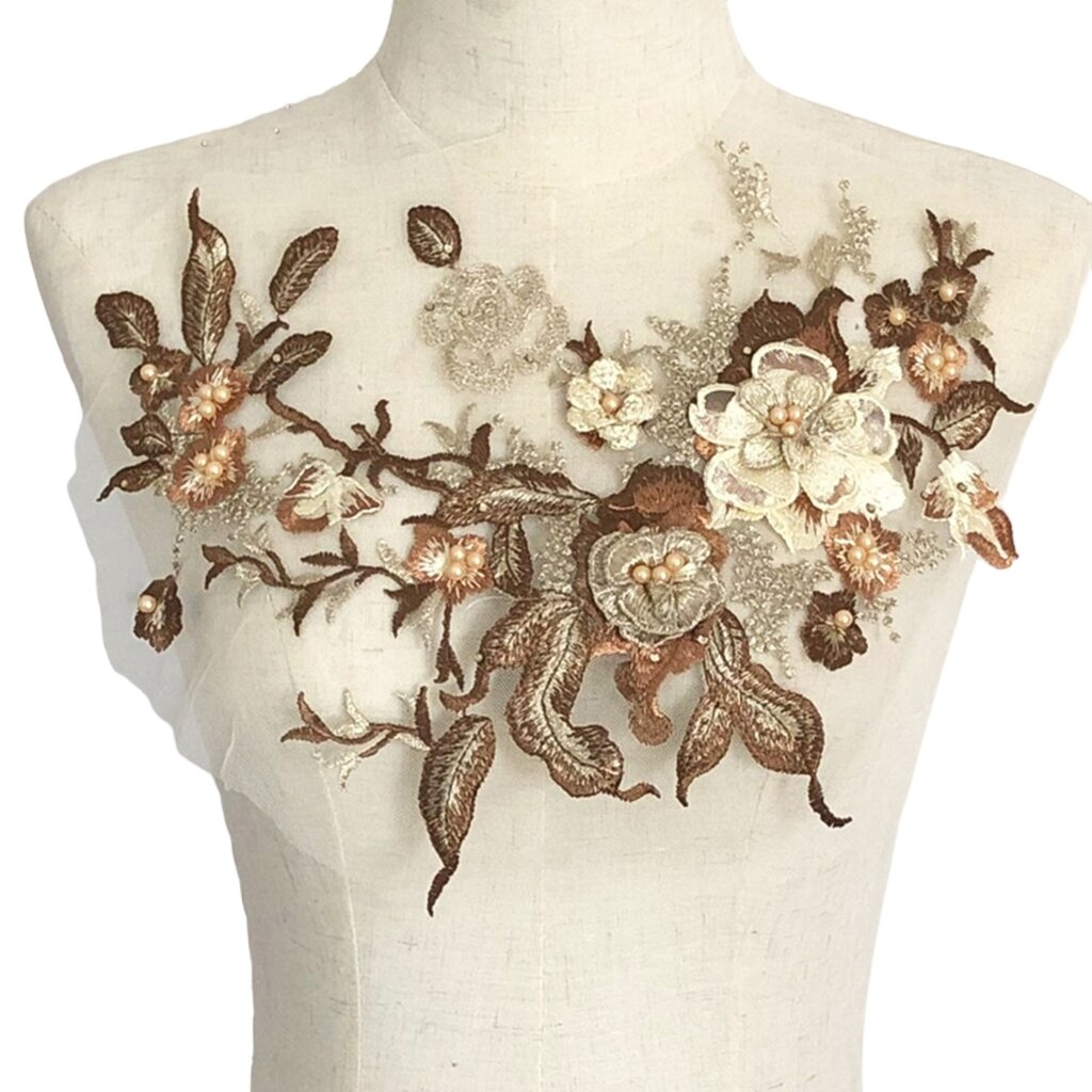 Трехмерная ткань для вышивания сетки горячим сверлением с цветочным бисером-кофейный