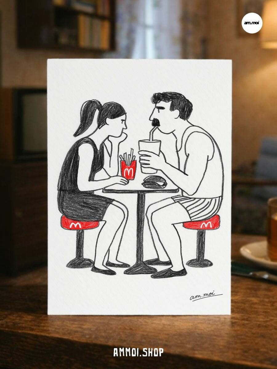 Авторская открытка Am.moi Коллекция Батя Разговор за столом, 14,8х10,5 см (А6) с конвертом, фотобумага 300 г/м