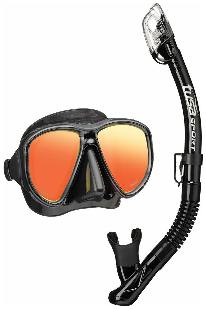 Tusa Комплект маска+трубка UCR-2425PMQB Black Series, зеркальные линзы, в сумке черный силикон, BKB
