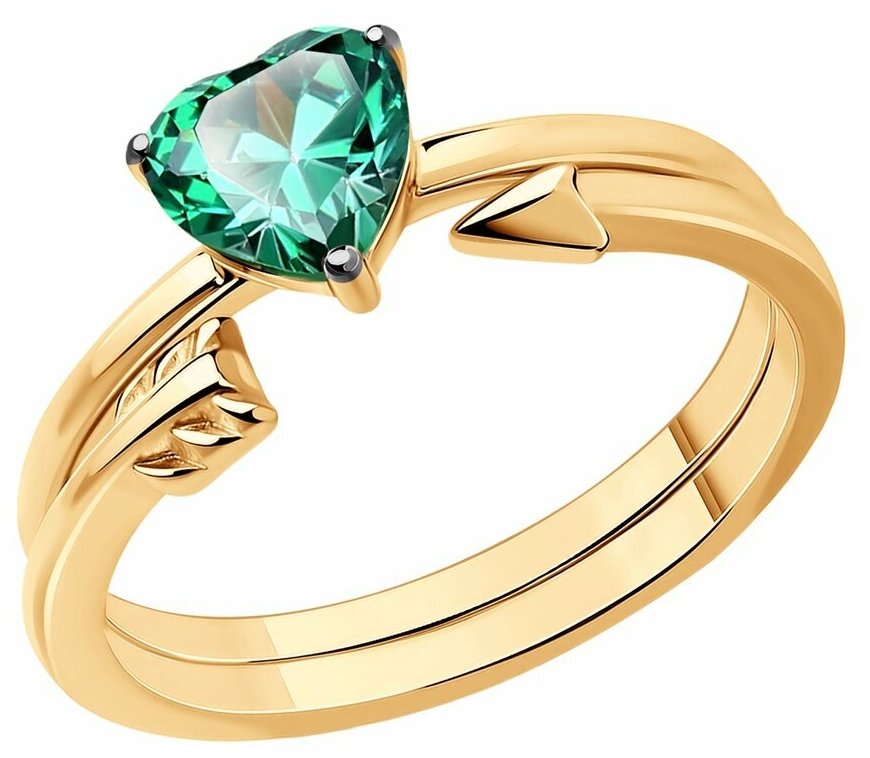 Кольцо, серебро, 925 проба, золочение, фианит