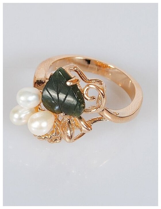 Кольцо, жемчуг культивированный, нефрит