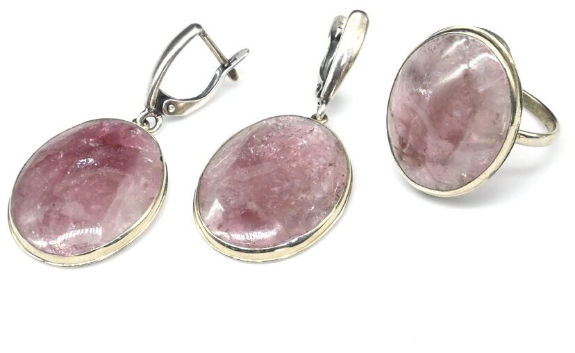 Комплект бижутерии: серьги, кольцо, турмалин