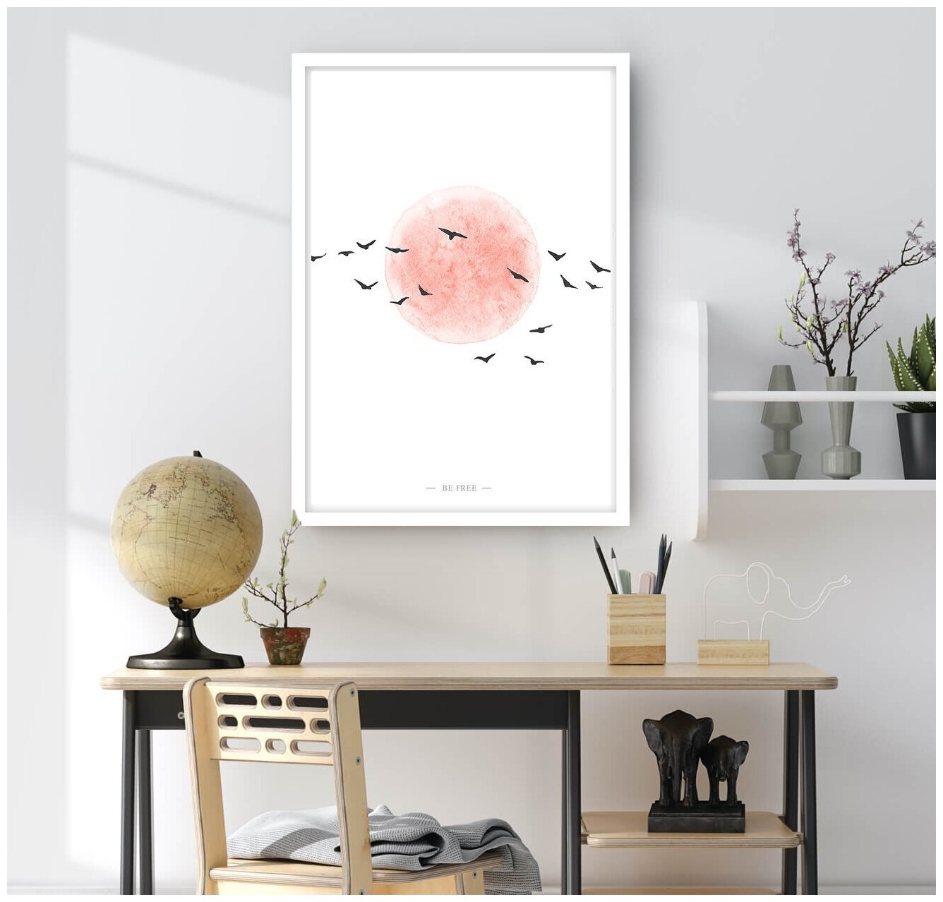 Постер "Птицы в небе" 50x70 в белой рамке на стену для интерьера