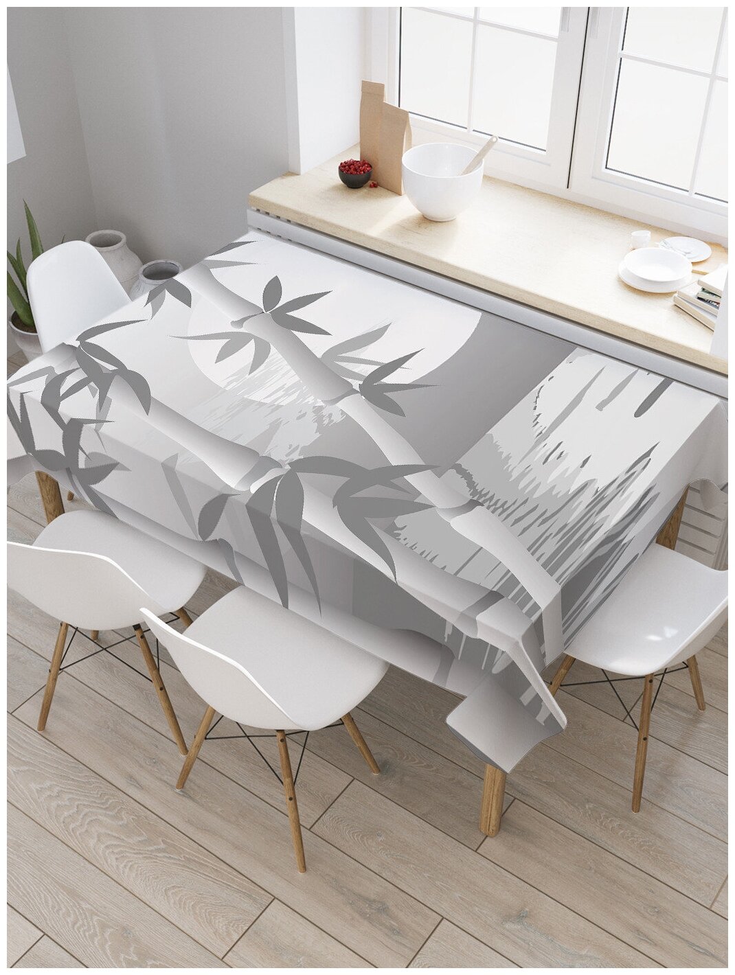 Прямоугольная тканевая скатерть на стол с рисунком "Бамбук на солнце" 145 на 180 см, JoyArty