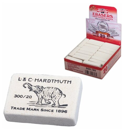 Ластик KOH-I-NOOR "Слон" 300/20, 45х32х12 мм, белый, прямоугольный, натуральный каучук, 0300020024KDRU (цена за 1 ед. товара)