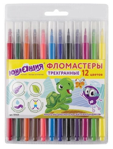 6 шт. Фломастеры юнландия 12 цветов, "зоопарк", трехгранные, вентилируемый колпачок, 151425