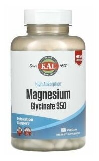 Kal High Absorption Magnesium Glycinate 350 160 вегетарианских капсул