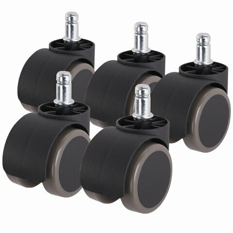 Колеса (ролики) для кресла, комплект 5 шт, прорезиненные, шток d - 11 мм, цвет черный