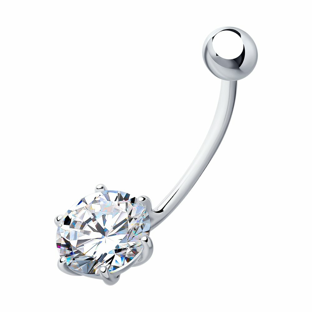 Пирсинг в пупок, серебро, 925 проба, родирование, фианит