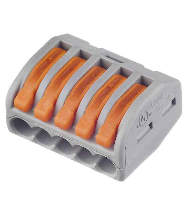 Клемма на 5 проводов Wago 0,08-2,5 кв. мм с рычажками без пасты (40 шт.) (222-415/2652) Wago 222-415/2652