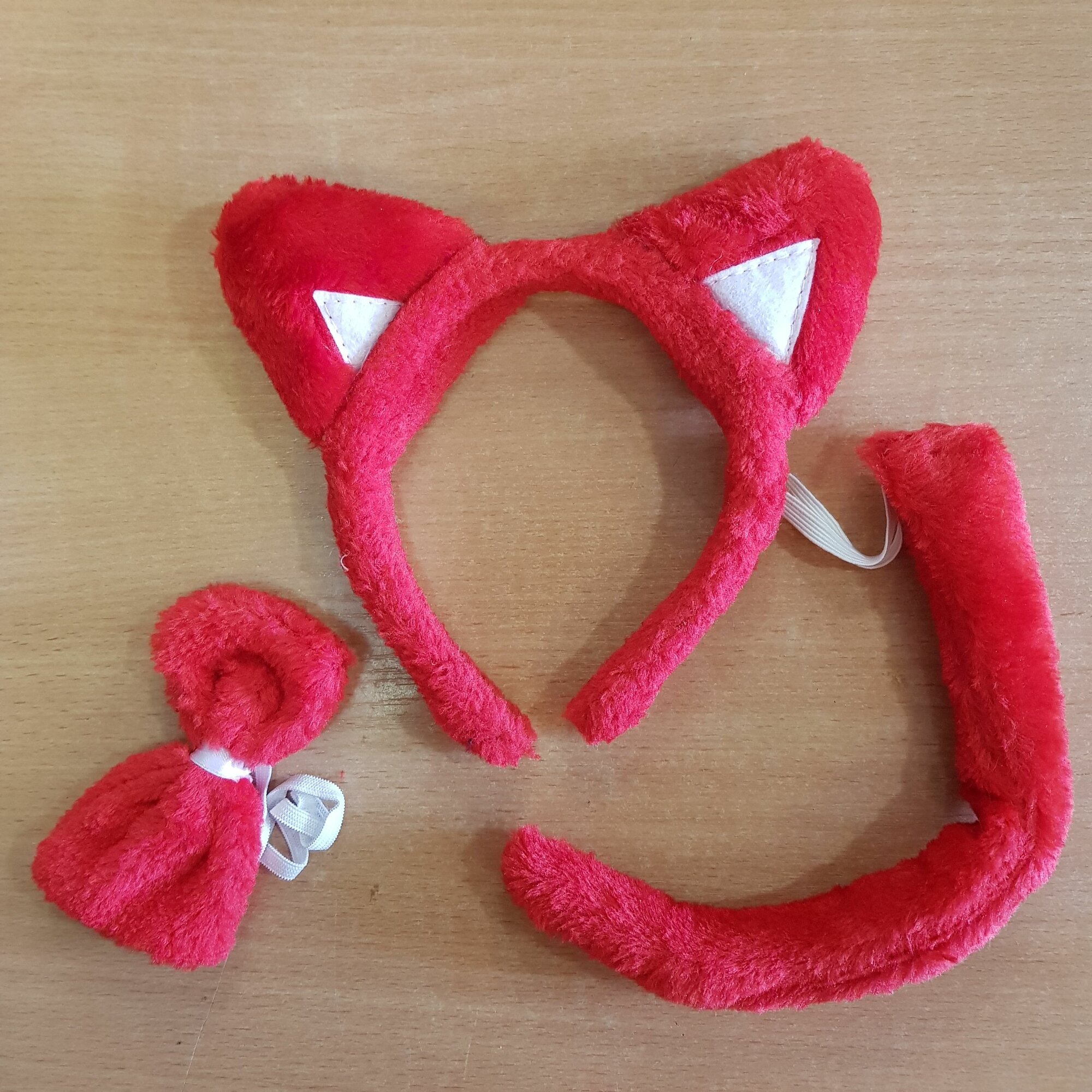 Карнавальный набор "Ободок Уши кошки, бабочка и хвостик" красный, 4098К