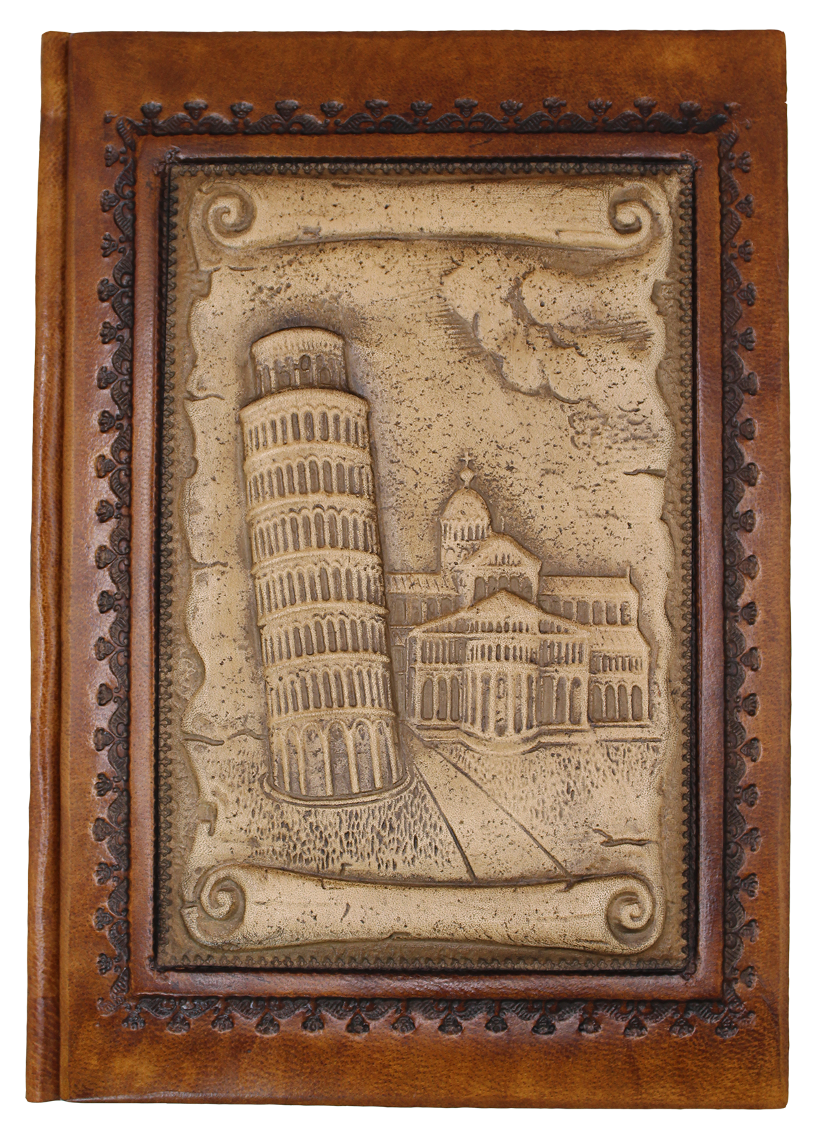 Ежедневник ручной работы из натуральной кожи "Пизанская башня" 15х22. Съёмная обложка. Коричневый.