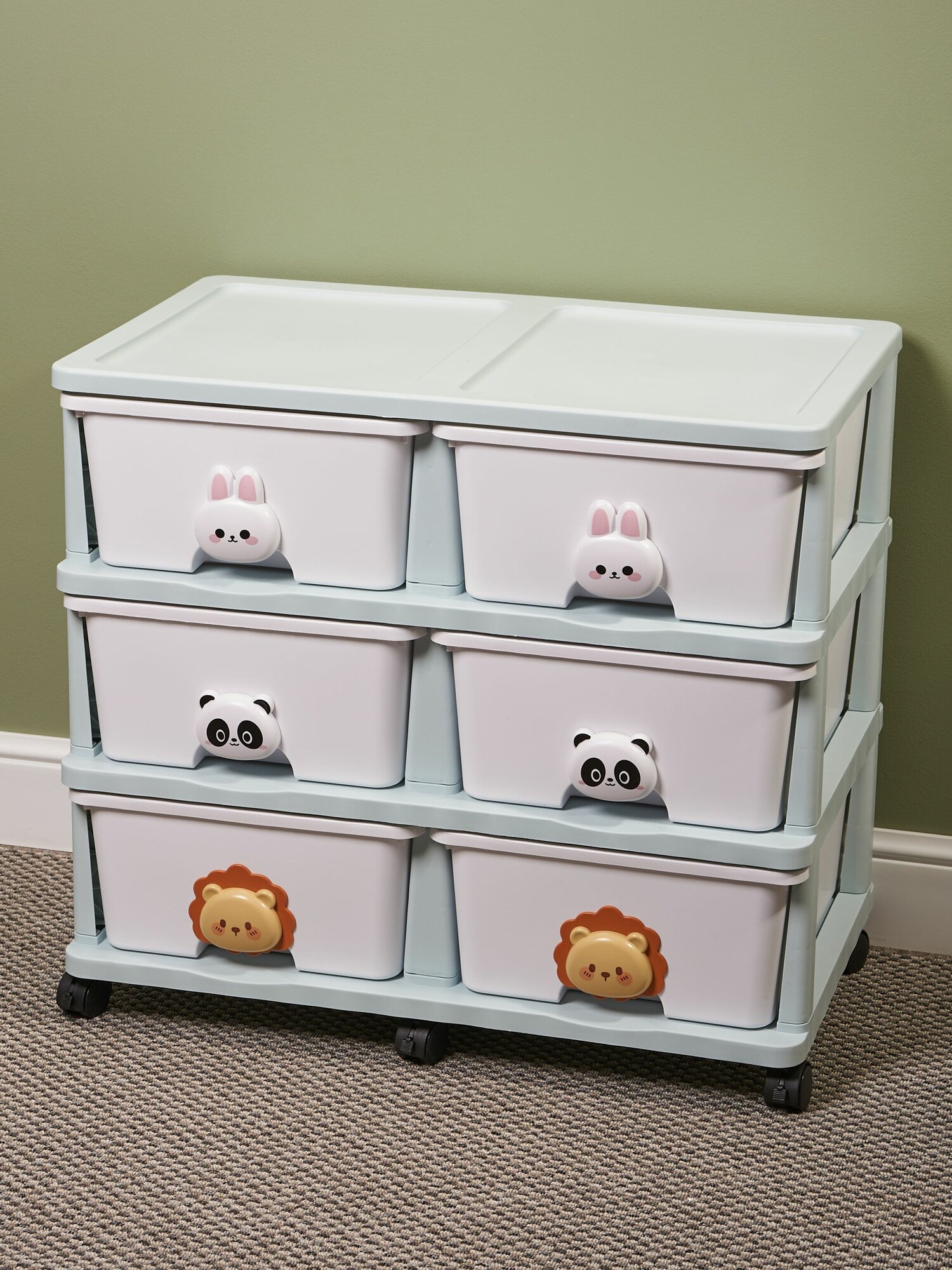 Комод пластиковый детский 3 уровня 6 ящиков, Белый, голубой