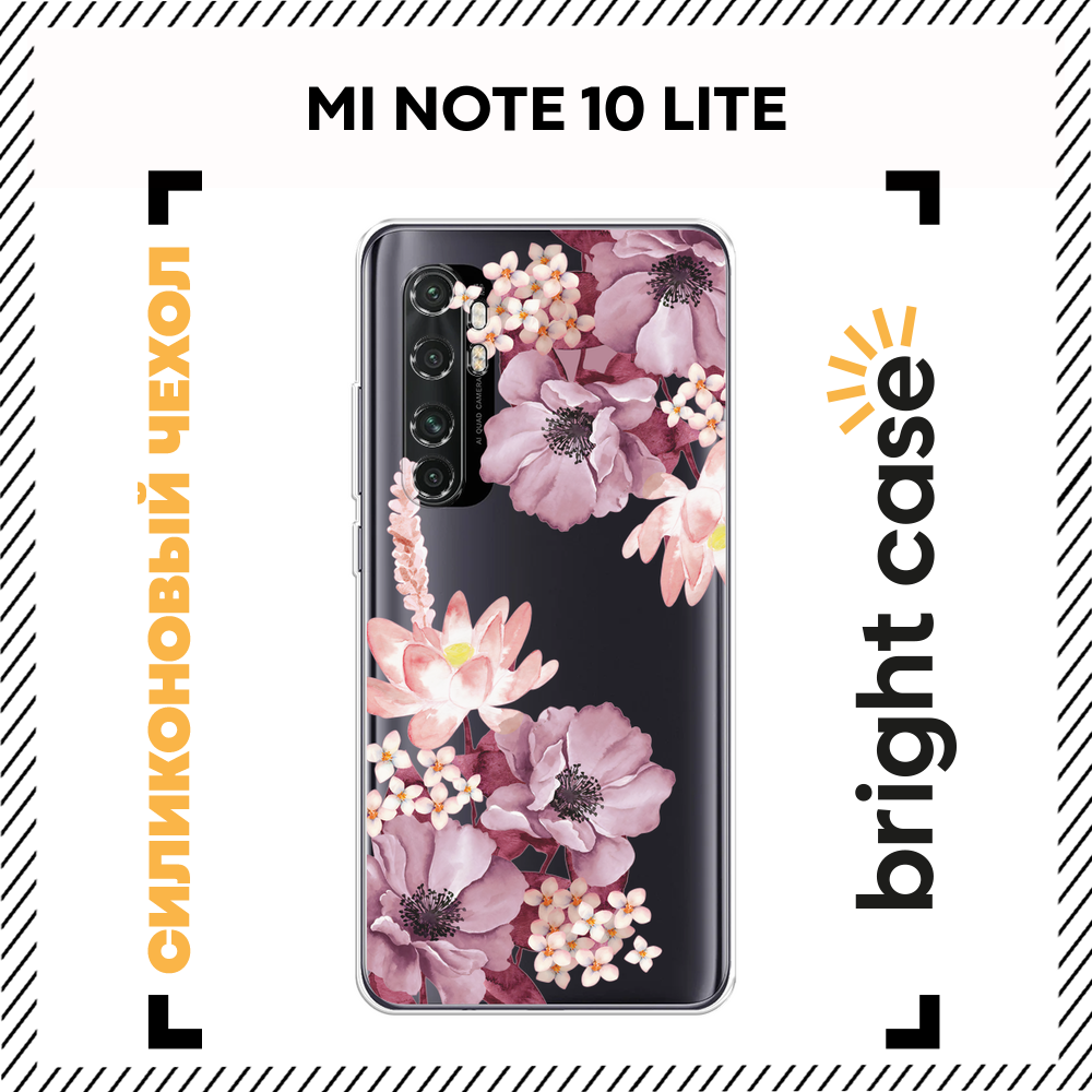 Чехол на Xiaomi Mi Note 10 Lite / Сяоми Ми Нот 10 Лайт с принтом Розовые анемоны, прозрачный