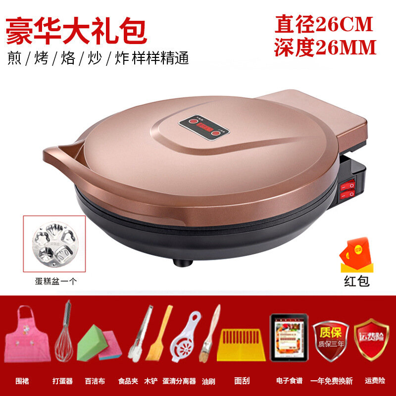 Электрическая блинница для домашнего использования, двусторонний нагрев, автоматическое отключение, увеличенная и углубленная форма для блинов, оригинальный продукт.