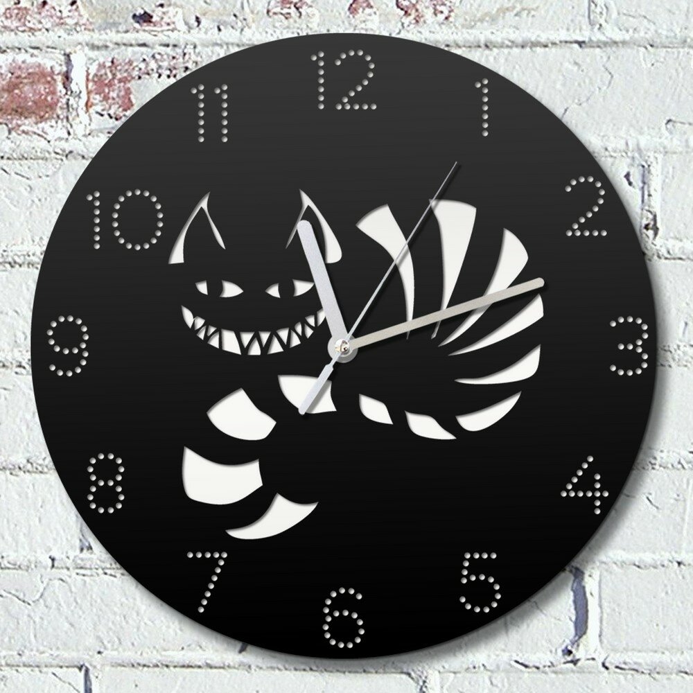 Настенные деревянные бесшумные часы Сказка Алиса в стране чудес (льюис кэррол, Чеширский кот, шляпник, кролик ) - 5239