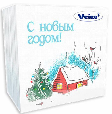 Набор из 10 штук Салфетки Veiro Презент Новый год 1 слойные, с рисунком, 24*24см, 50 листов