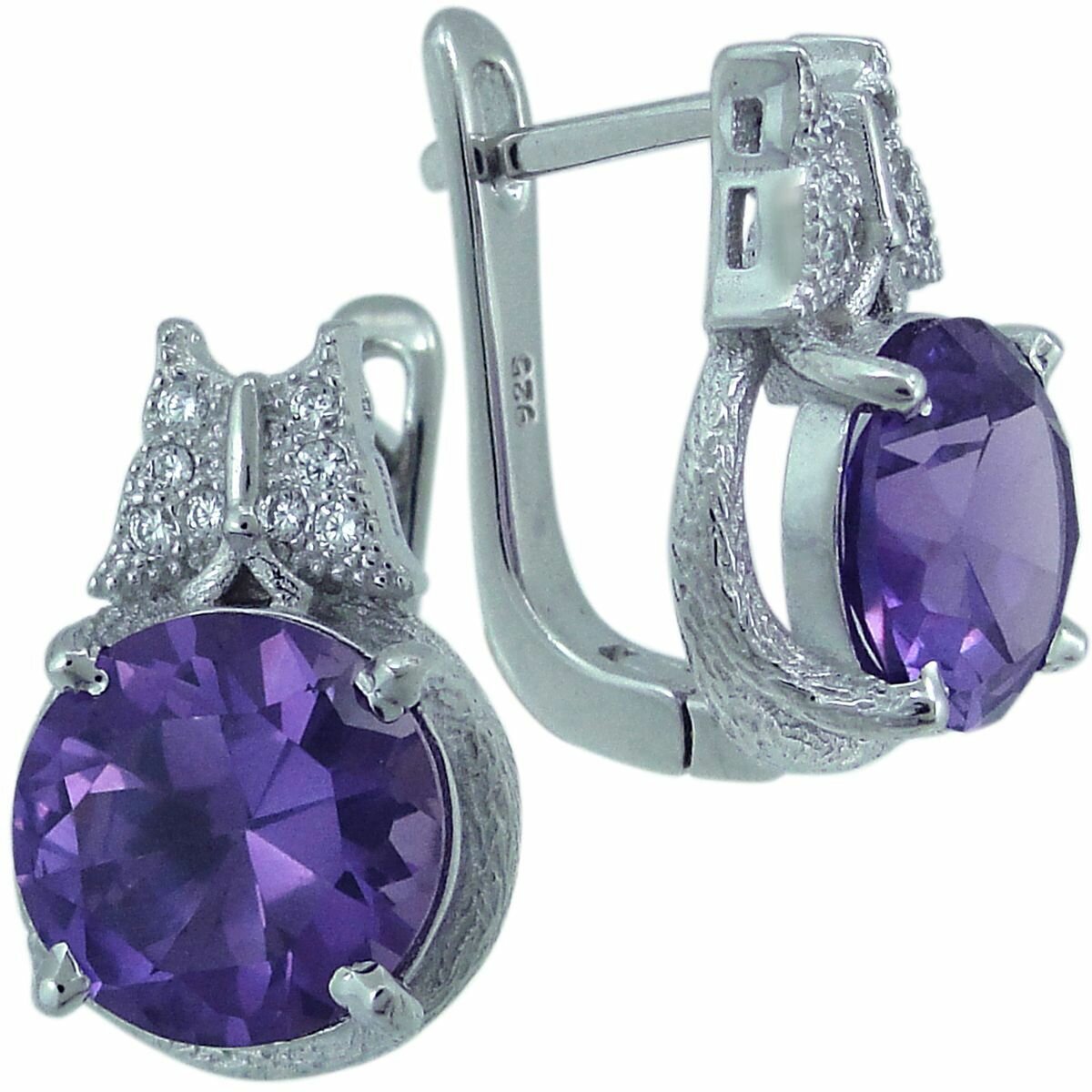 Серьги Balex, серебро, 925 проба, родирование, фианит, александрит синтетический