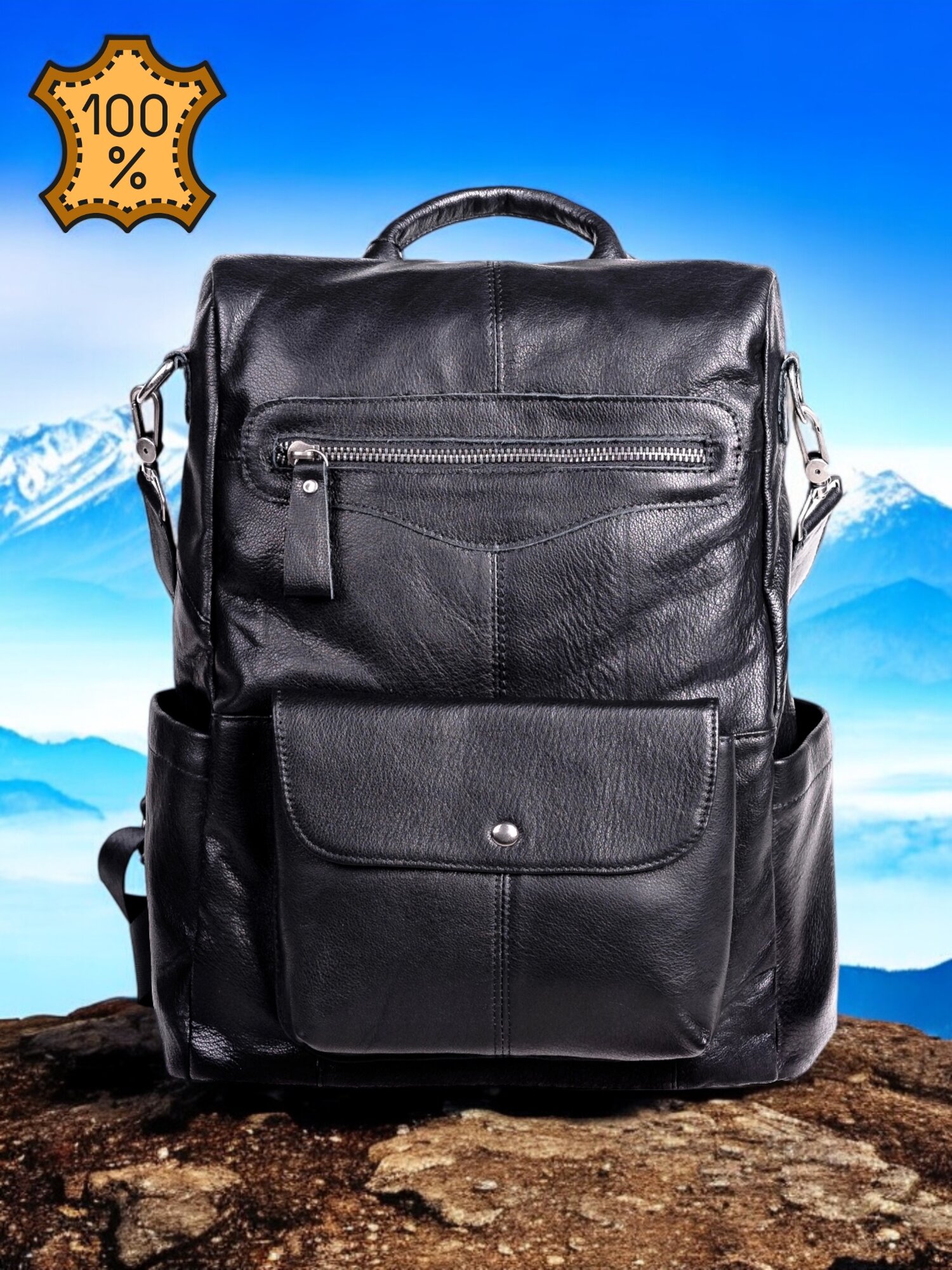 Рюкзак-сумка CAPRI, натуральная кожа, унисекс, городской, черный