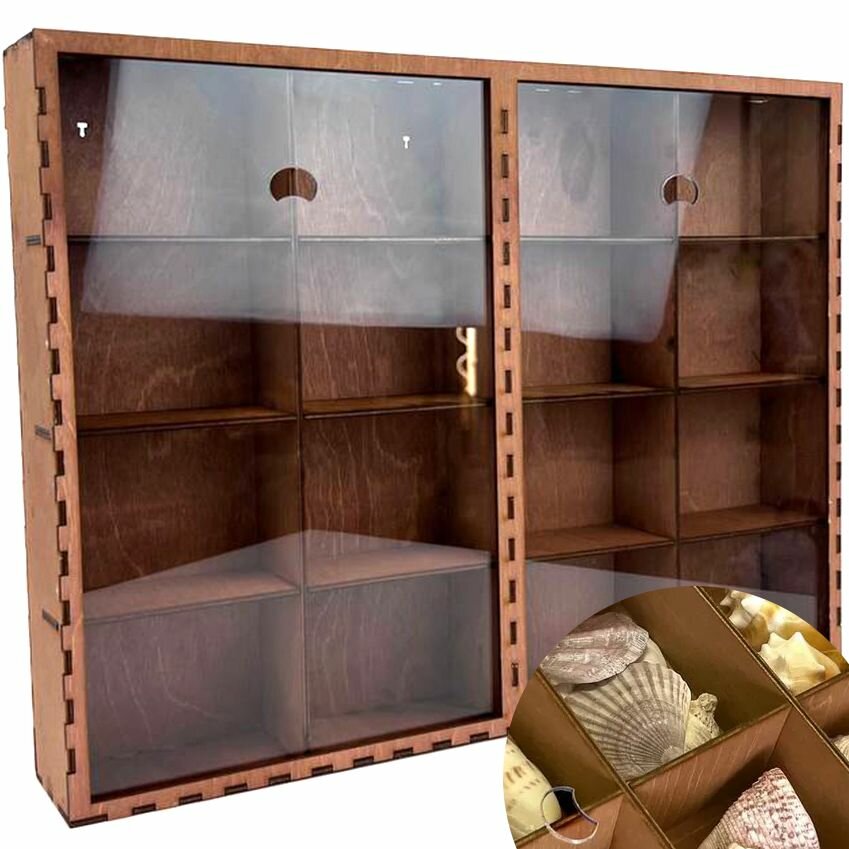 Коробка-органайзер для коллекции с выдвижным стеклом и разделителями на 16 ячеек, 30х40 см