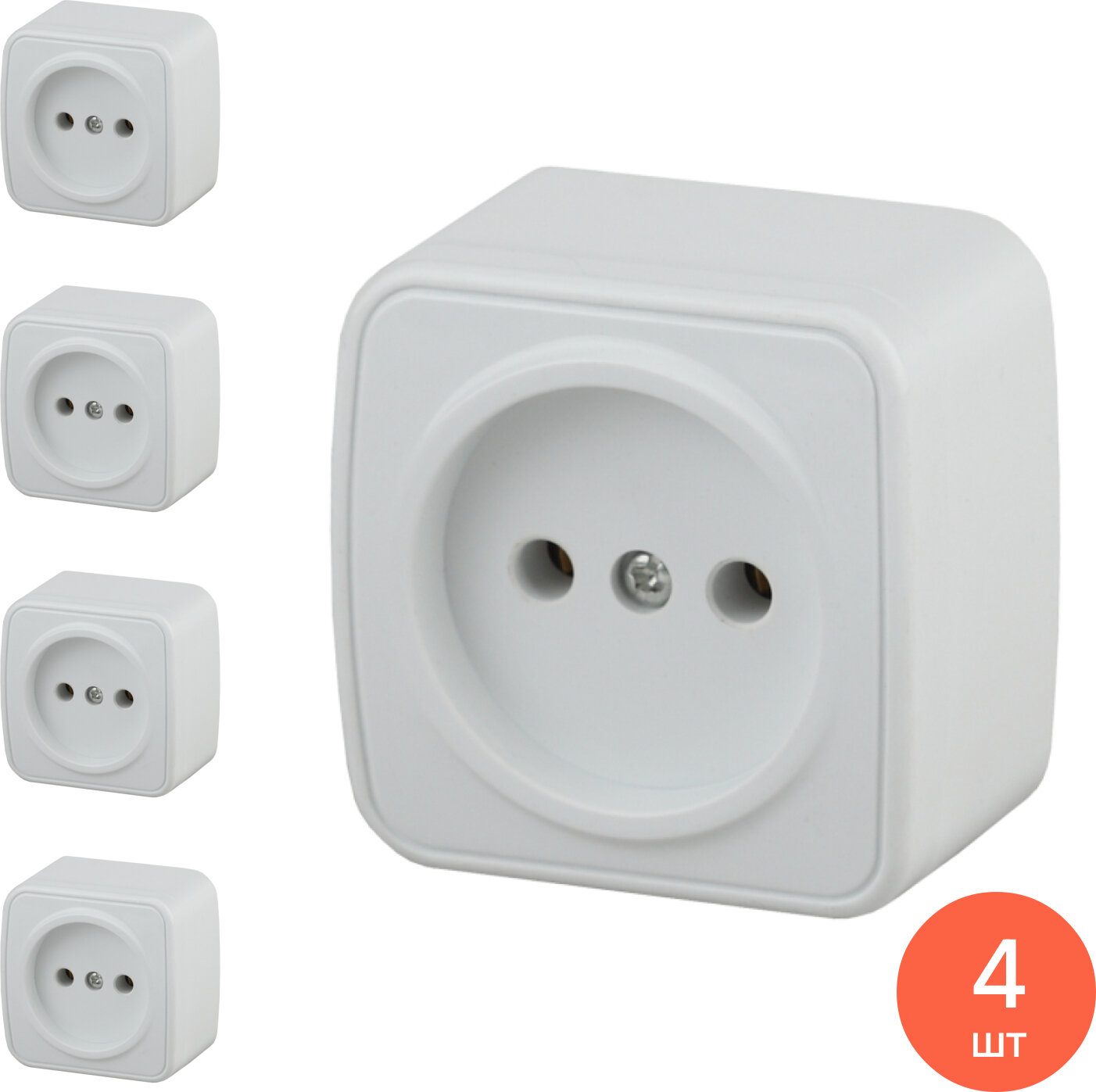 Розетка силовая штепсельная ЭРА Intro Polo 3-201-01, 16А 250В IP20 белый 2P открытой установки без заземления, Б0036097 / электрооборудование (комплект из 4 шт)