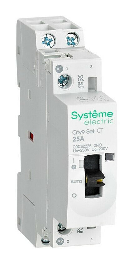 Контактор Systeme Electric City9 Set 2P 2НО 25A AC 230В-230В, ручное управление