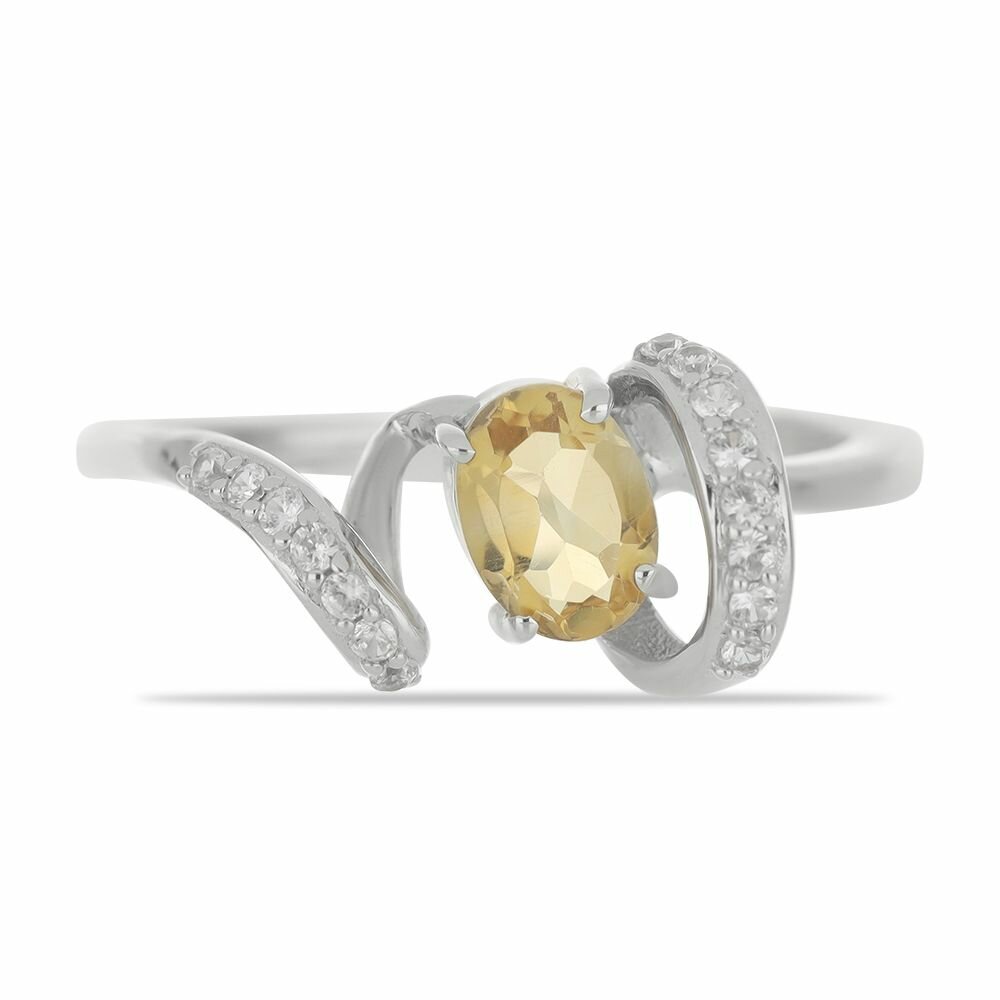 Кольцо, серебро, 925 проба, родирование, циркон, цитрин