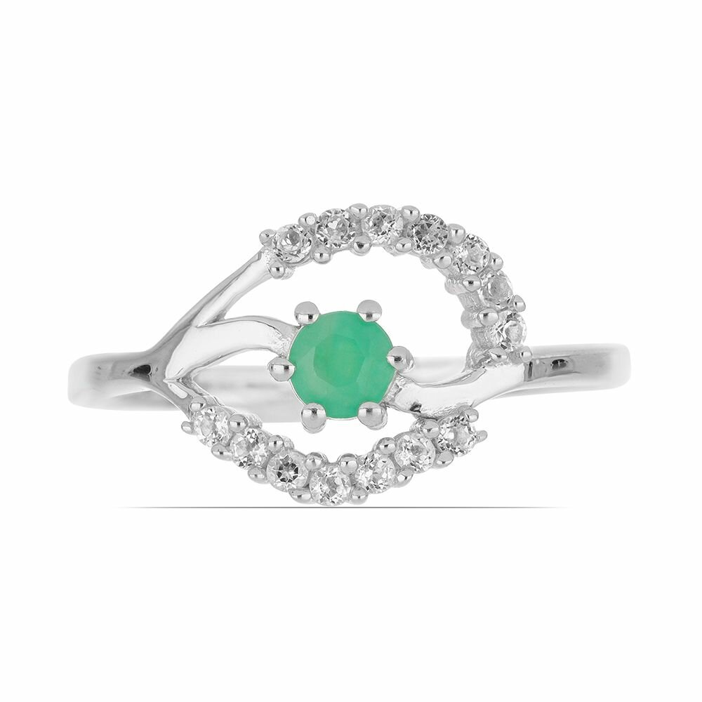 Кольцо, серебро, 925 проба, родирование, изумруд, топаз