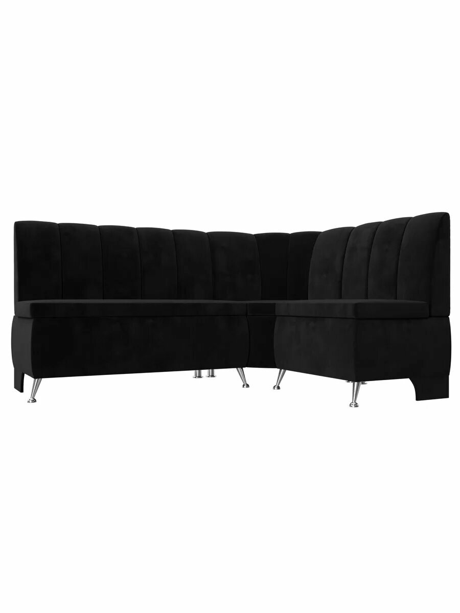 Диван кухонный угловой Кантри, правый угол, 4-местный, размер: 170x88х133см, Велюр, черный