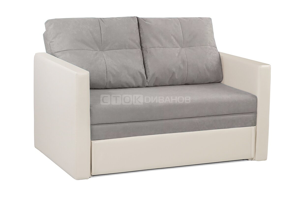 Диван Сток Диванов Альфа Light светло-серый 130 см, механизм выкатной, с ящиком для хранения