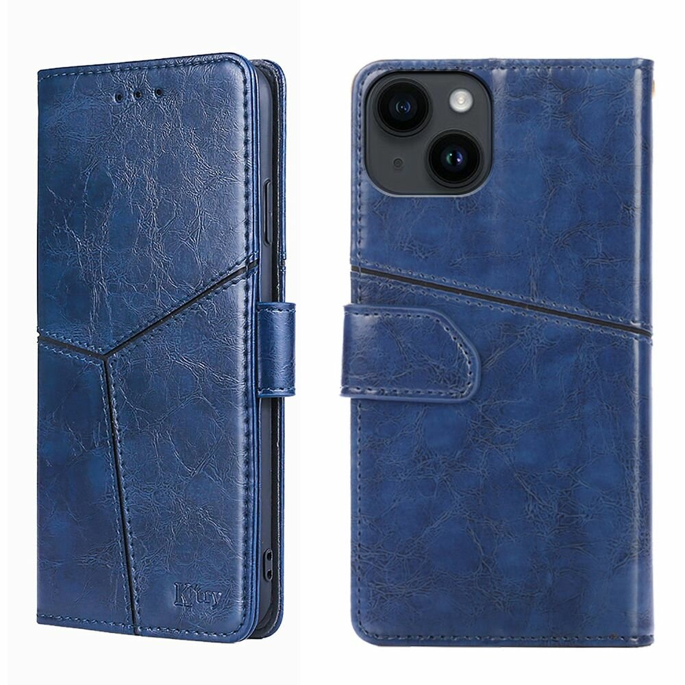 Чехол-книжка MyPads для Apple iPhone 14 / Айфон 14, объединяет геометрию (темно-синий)