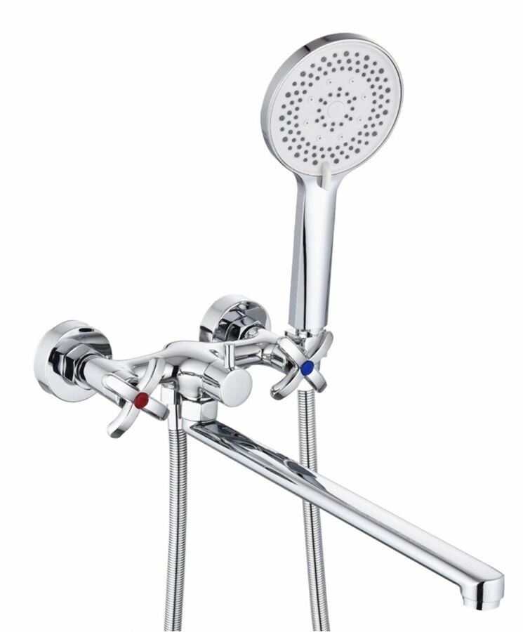 Смеситель для ванны с лейкой, 3 режима струи, латунь, хром, Казанские смесители