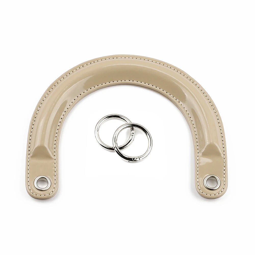 Кожаная U-образная ручка для сумки с металлическим кругом для женщин, Бежевый, beige-sliver buckle