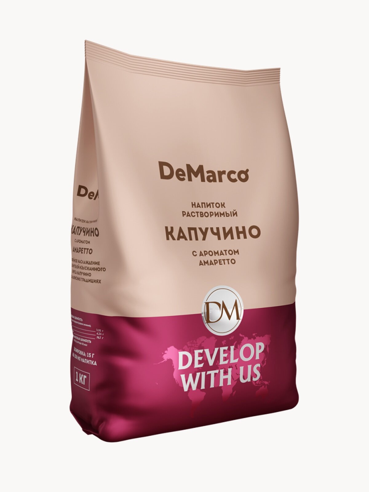 Капучино с ароматом Амаретто, DeMarco, растворимый кофейный напиток, 1 кг