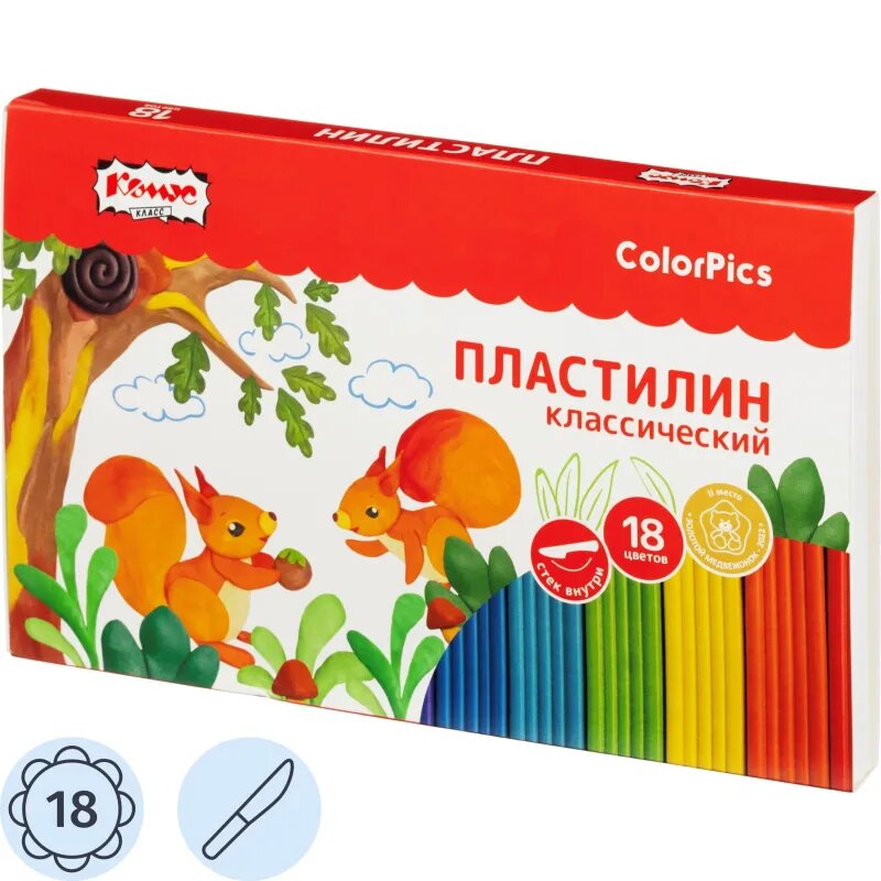 Пластилин клас. Комус Класс(№1 School)Color Pics наб.18 цв,360г, со стеком 1808184